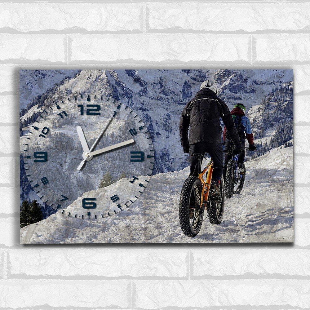 Настенные бесшумные часы ОСБ со смещенным циферблатом Спорт Велосипед (цветы, байк, Небо, милота, Подарок для брата, папы) - 901