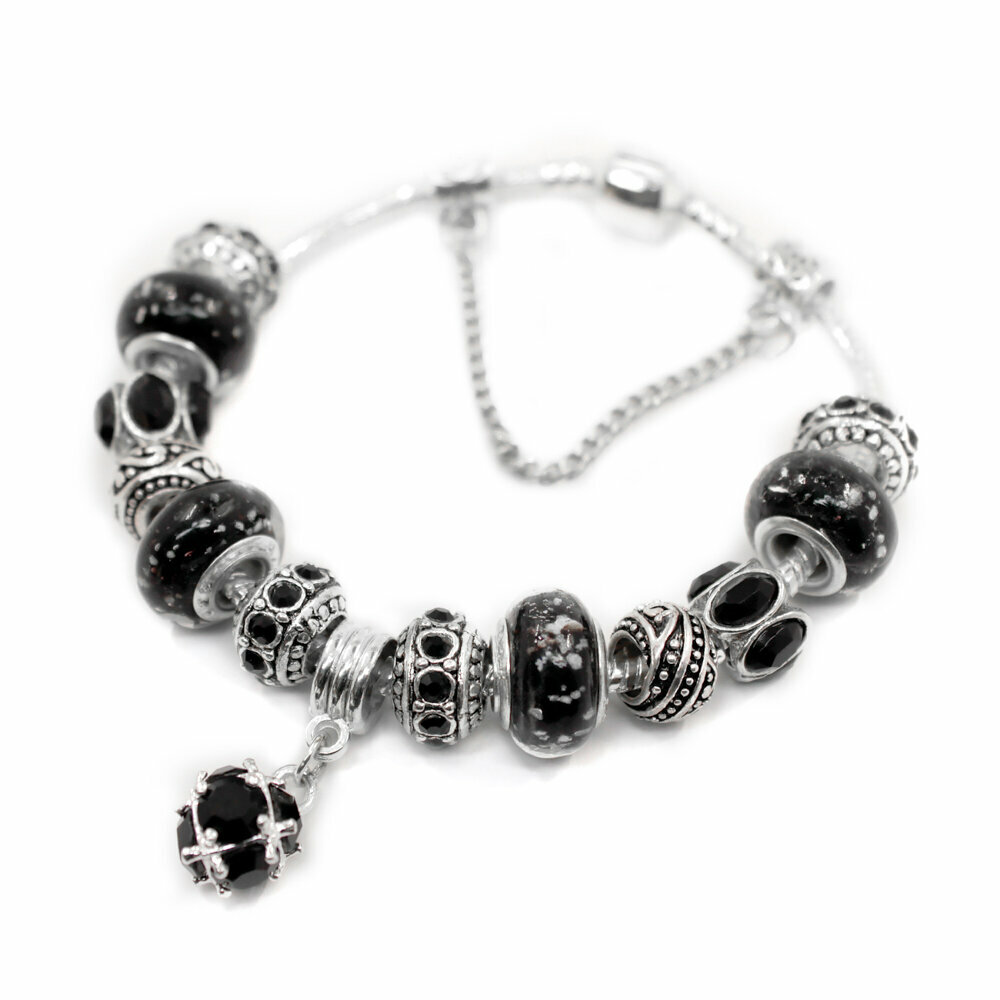 Браслет-цепочка, стекло, стразы, муранское стекло