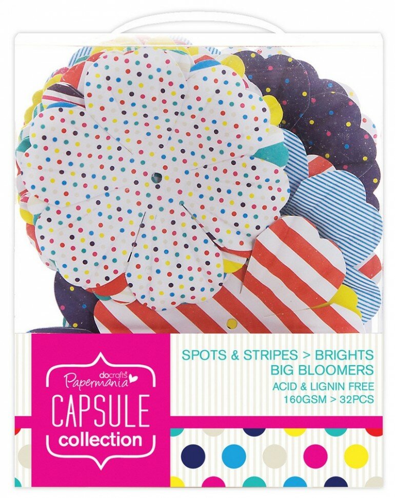 Docrafts PMA368106 Декоративные элементы "Крупные цветы" Spots & Stripes Brights, 8 см, 32 шт