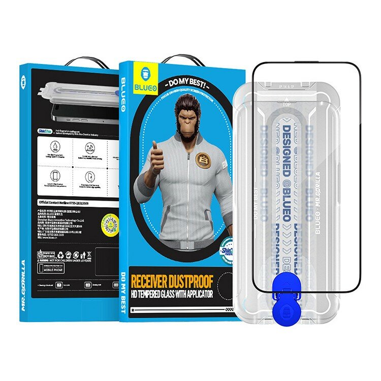 BlueO стекло для iPhone 15 Pro, Large arc Anti-Dust Anti-Static Black (защита динамика) +installer