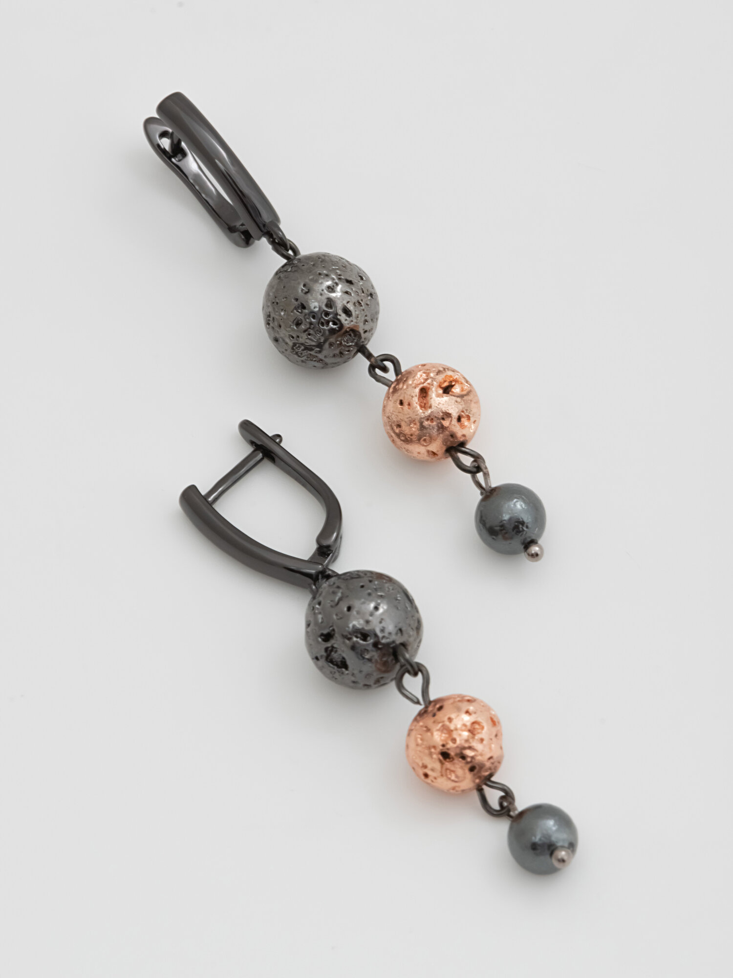 Серьги, жемчуг имитация, вулканическая лава