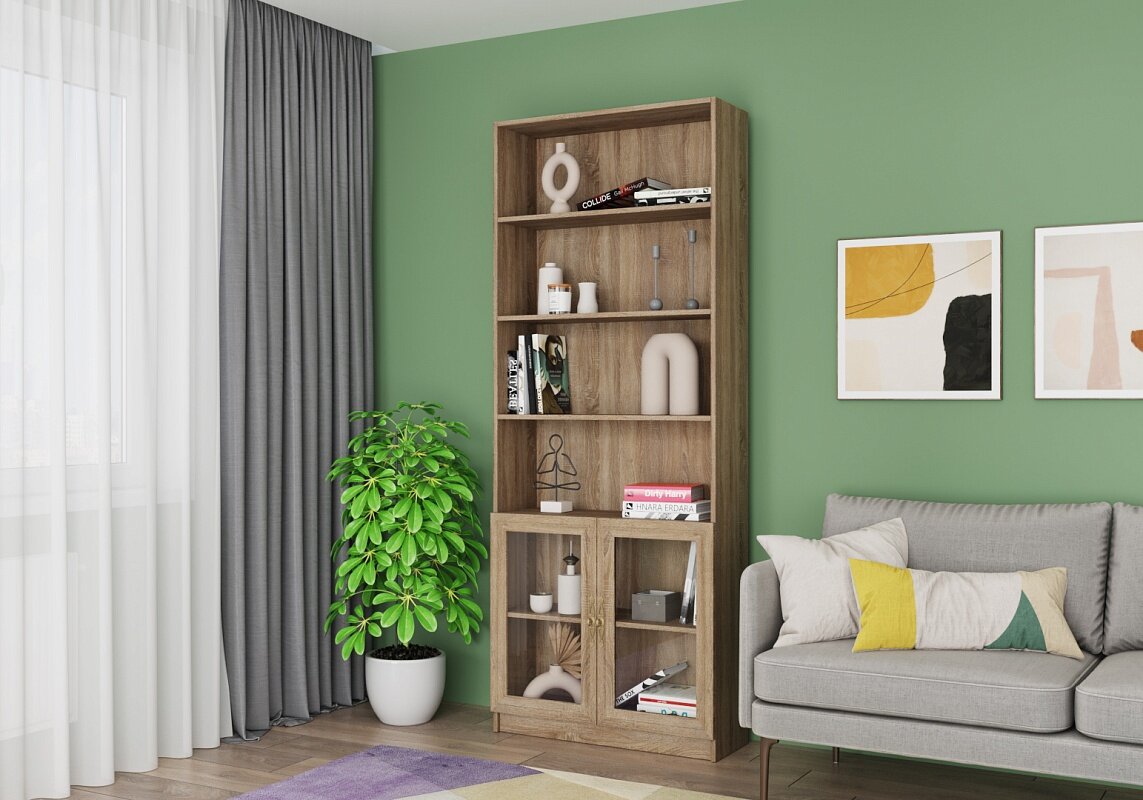 Книжный шкаф МебельЛэнд24 Карлос - 22 Дуб Сонома 80x29x203 дуб светлый