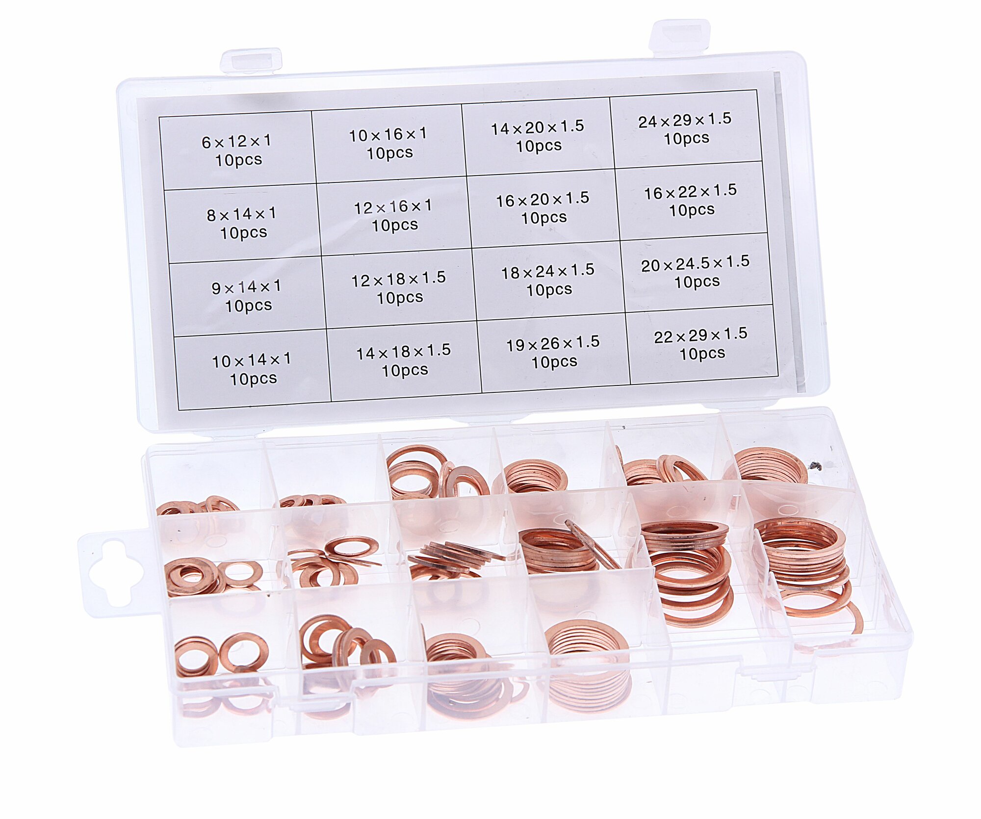 Набор медных шайб 6-22мм, 160шт (в боксе)