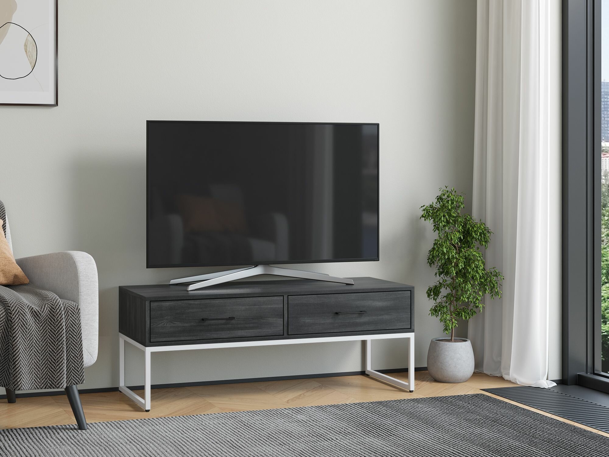 Тумба Айсберг Лофт 120 с ящиками Белый/северное дерево темное