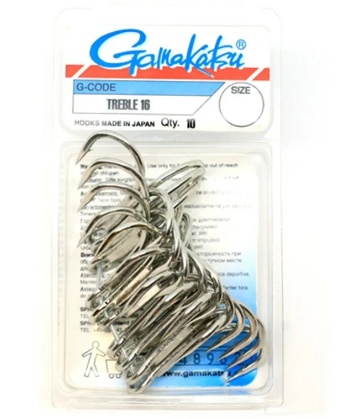 Крючок тройник рыболовный Gamakatsu TREBLE 16 №5/0 ( упк. по 10шт.)