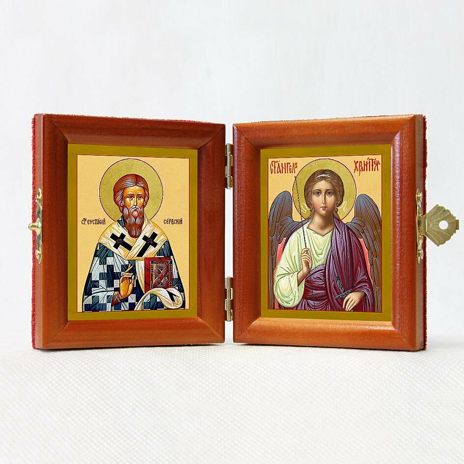 Складень именной "Святитель Евстафий I, архиепископ Сербский - Ангел Хранитель", из двух икон 8*9,5 см