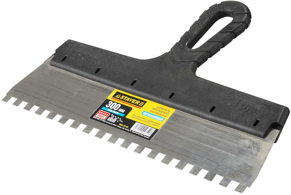 Нержавеющий фасадный шпатель STAYER PROFlat 300мм, зуб 8x8мм 1009-30-08