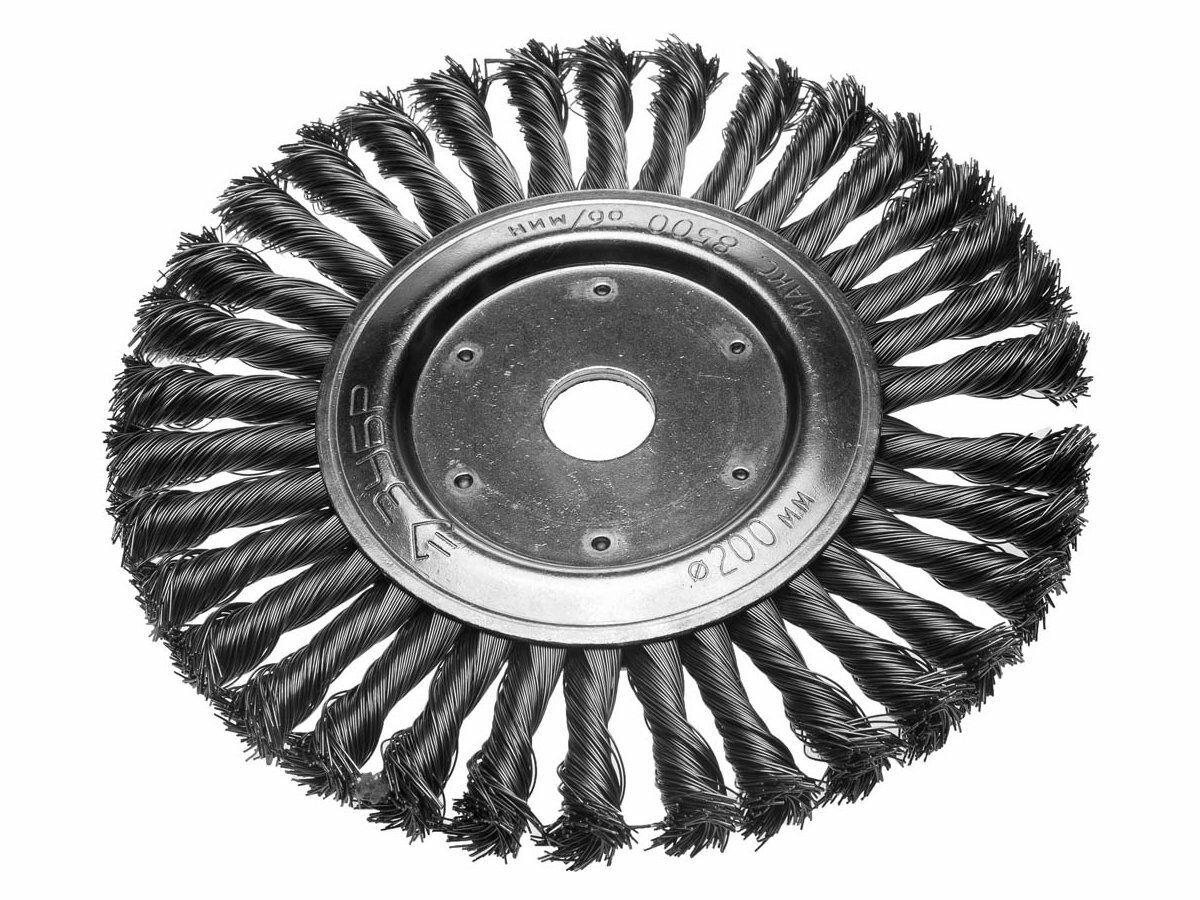 Щетка дисковая для УШМ плетеные пучки стальной проволоки 200 мм Зубр профи 35190-200_z02