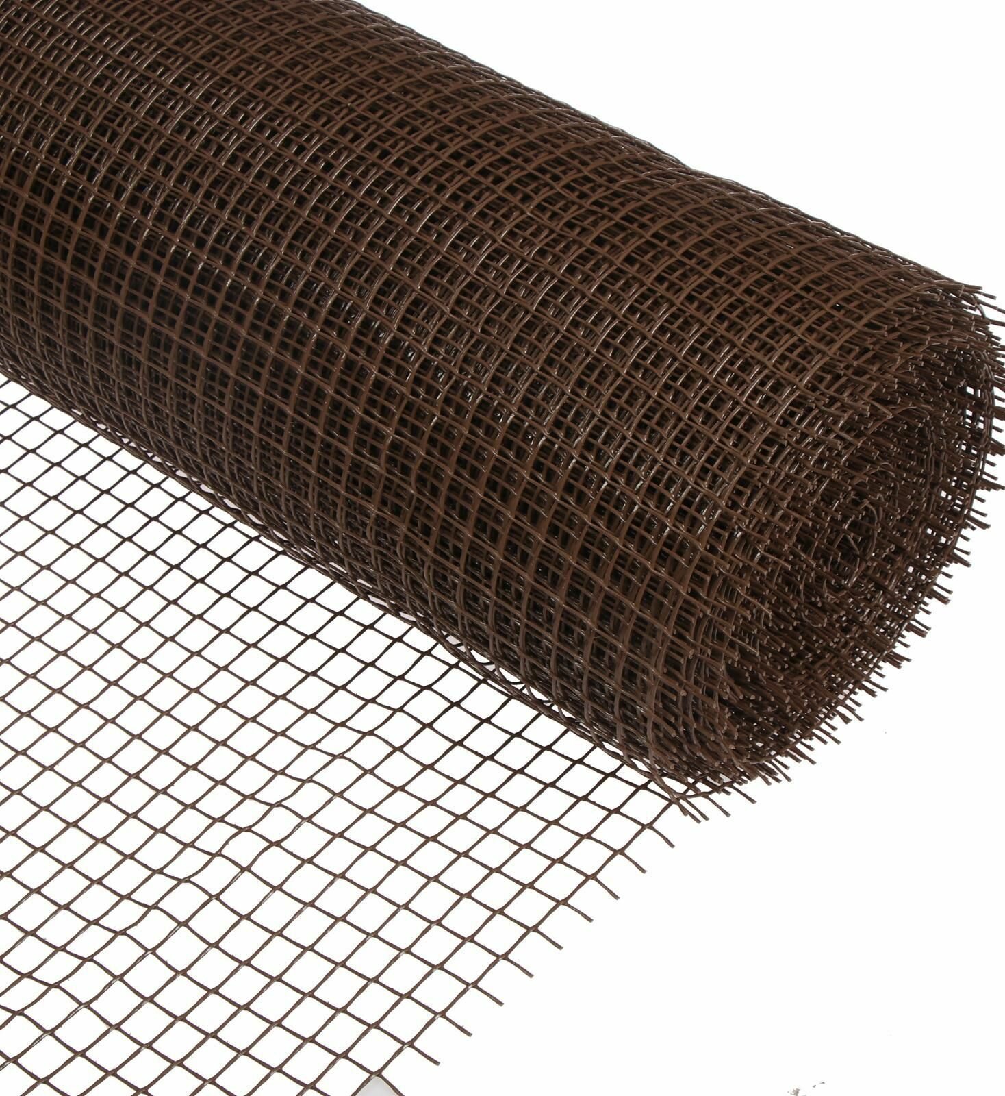 Сетка рабица садовая пластиковая 1 х 20 м в рулоне, решетка-забор декоративный для огорода, сетчатое ограждение для палисадника и птичника, ячейка ромб 15 х 15 мм, цвет коричневый