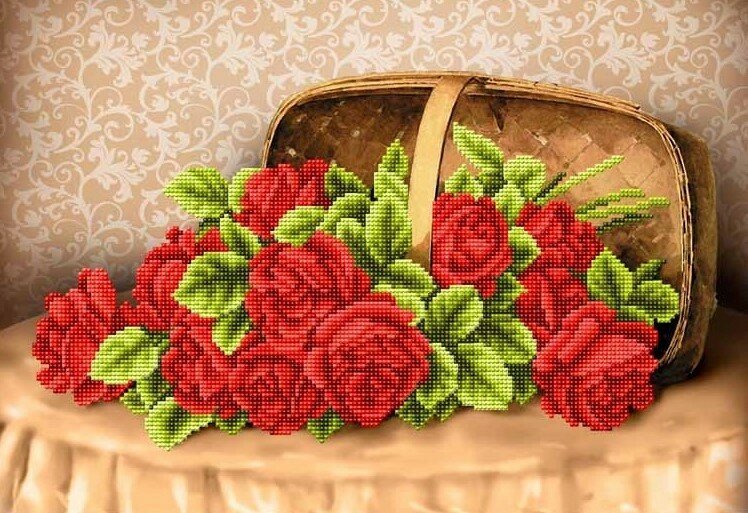 Ткань с рисунком для вышивания бисером Благовест КС-3017 Бархатный букет, 40 х 30 см (Бисер в комплект не входит.)