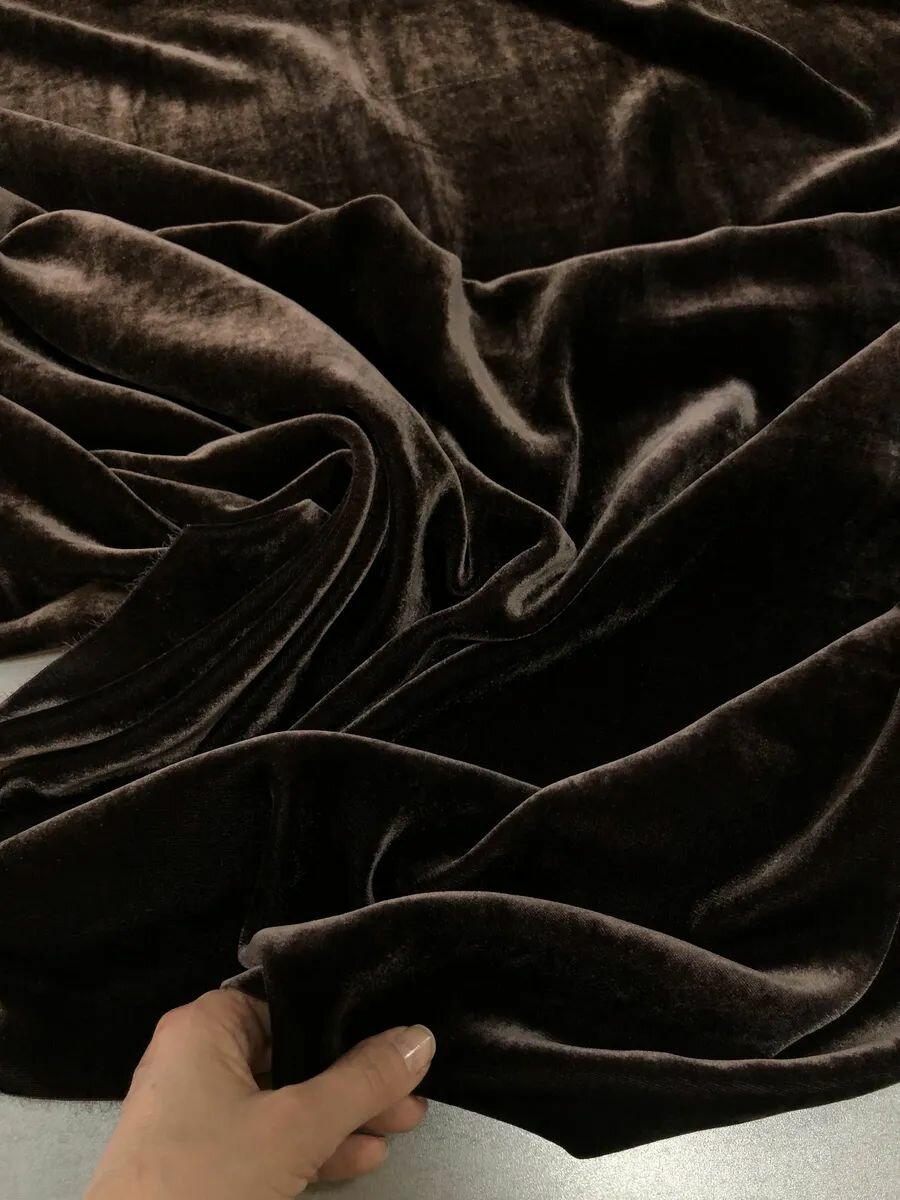 Ткань Бархат шёлковый припылённо-коричневый, Италия