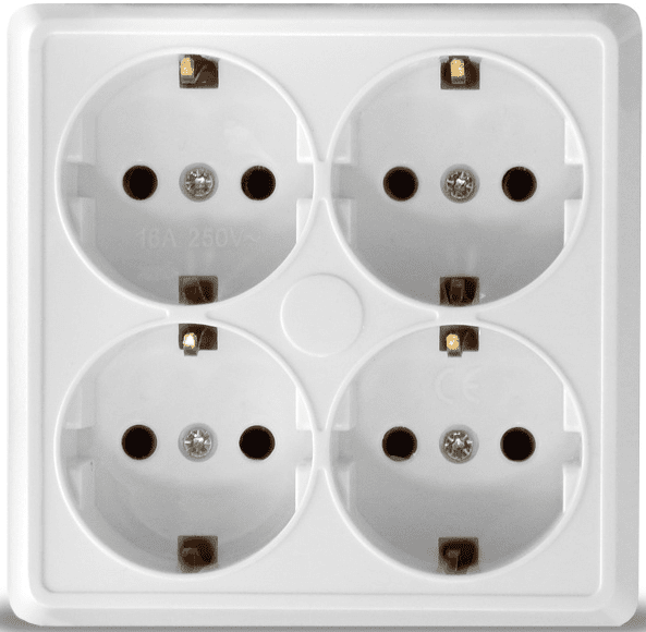 Розетка силовая штепсельная UNIVersal / Юниверсал Олимп Квадрат 16А 220В ОП белая, 4-местная с заземляющими контактами, 1165 / электрооборудование