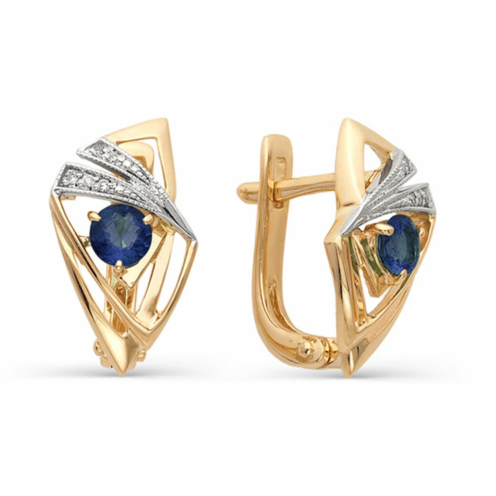 Серьги, красное золото, 585 проба, сапфир, бриллиант