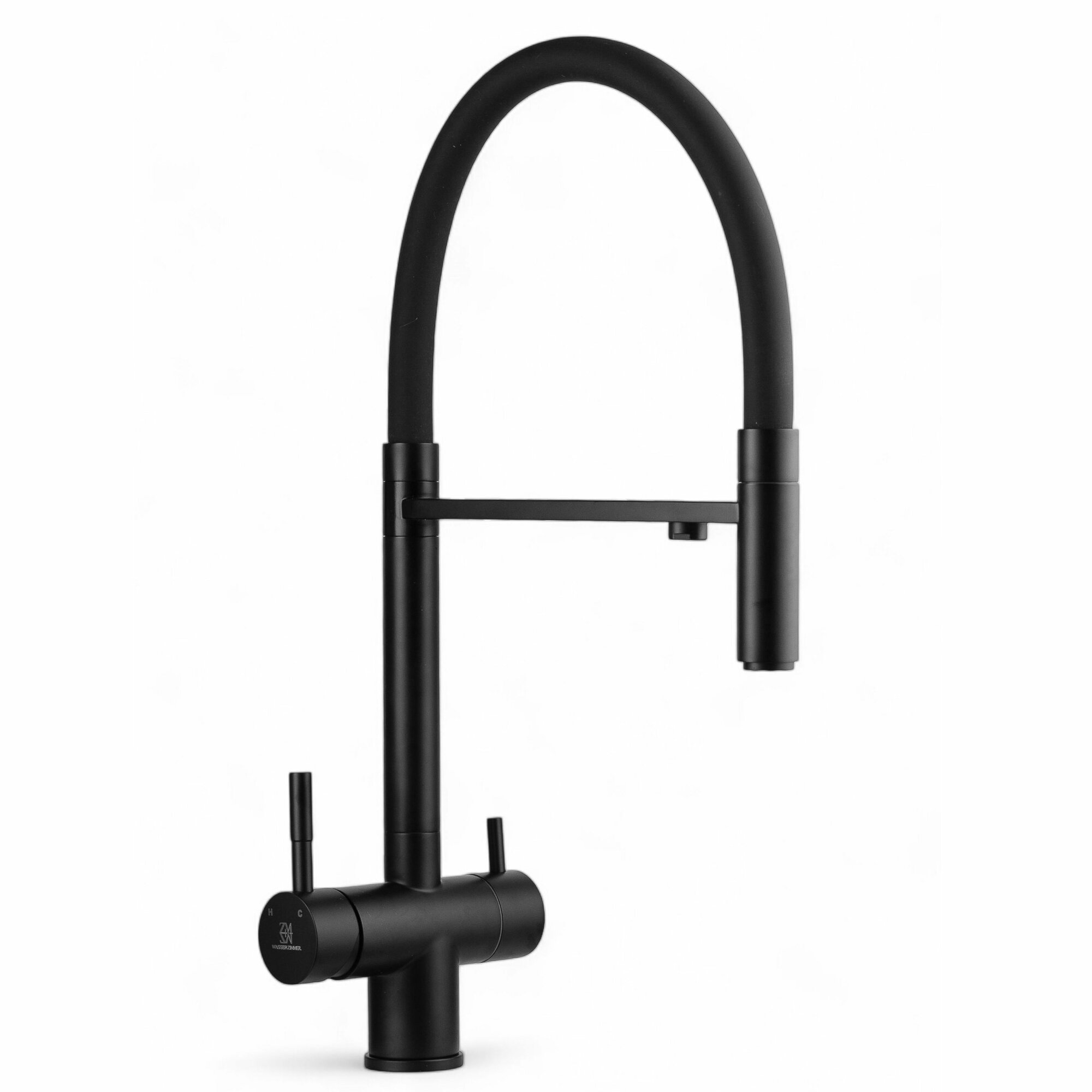 Смеситель для кухни с фильтром для питьевой воды (вставляется сверху) и гибким изливом, черный