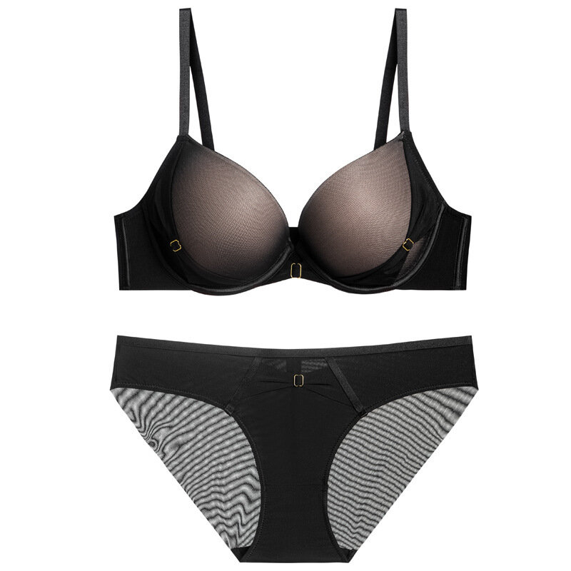 Сексуальный бюстгальтер пуш-ап в европейском и американском стиле с кружевной отделкой для небольшой груди, с тонкими верхними и толстыми нижними чашечками, удобный комплект бюстгальтера и нижнего белья для женщин. Черный.