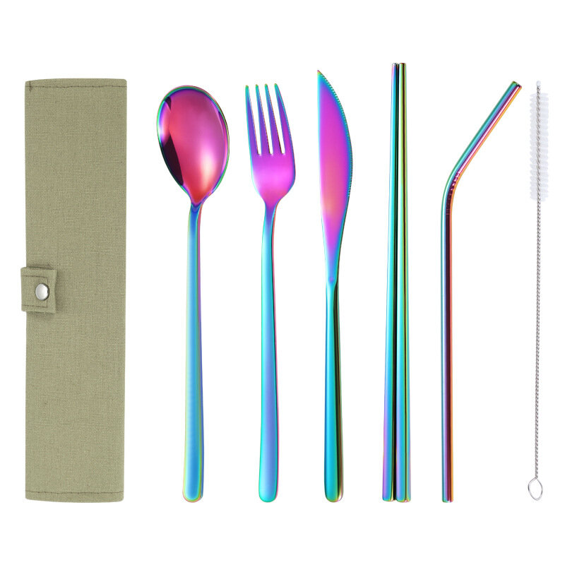 Трансграничный корейский костюм из нержавеющей стали 304, переносная посуда для улицы, нож, вилка, ложка, палочки для