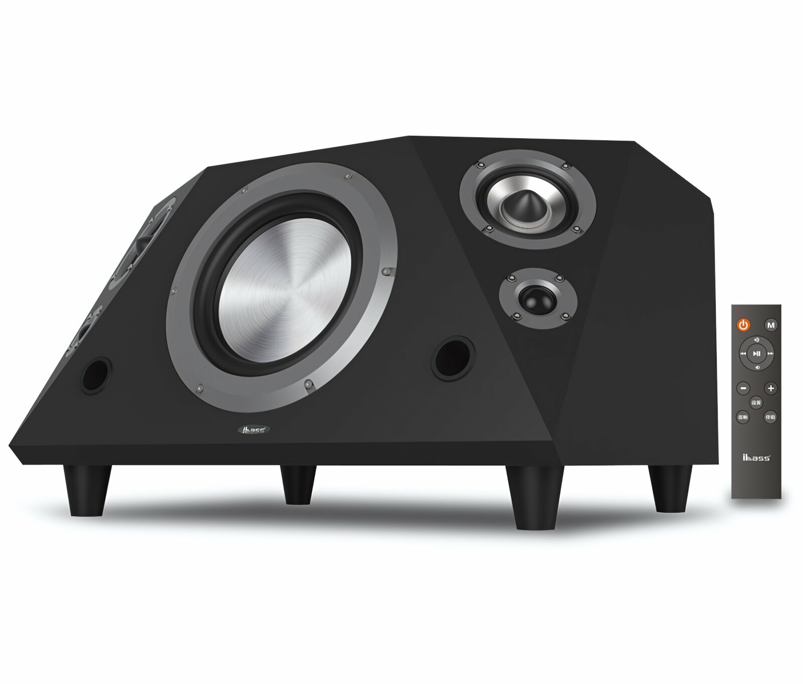 Колонка iBass двухполосная с сабвуфером, Bluetooth 5.0, aux, USB, питание от сети, черная