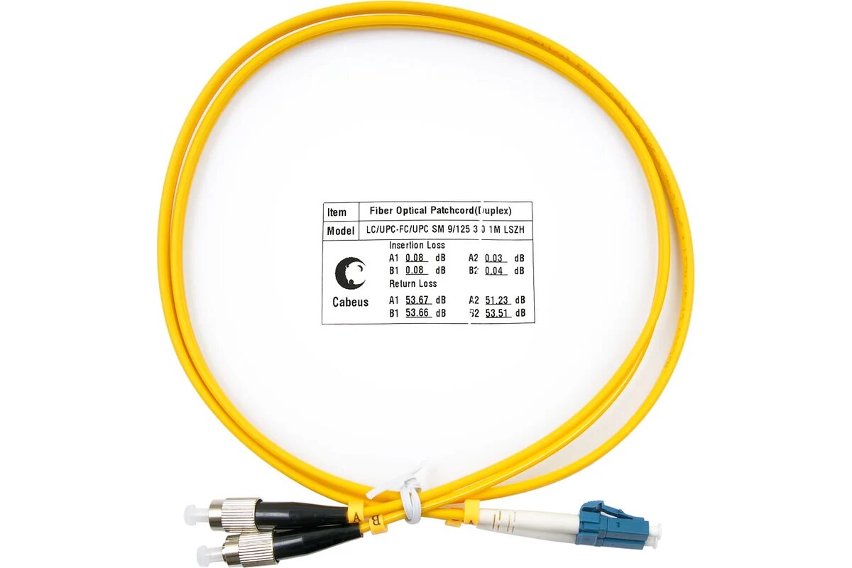 Cabeus Duplex LC-FC 9/125 SM1м LSZH FOP(d)-9-LC-FC-1m оптический шнур телекоммуникаций