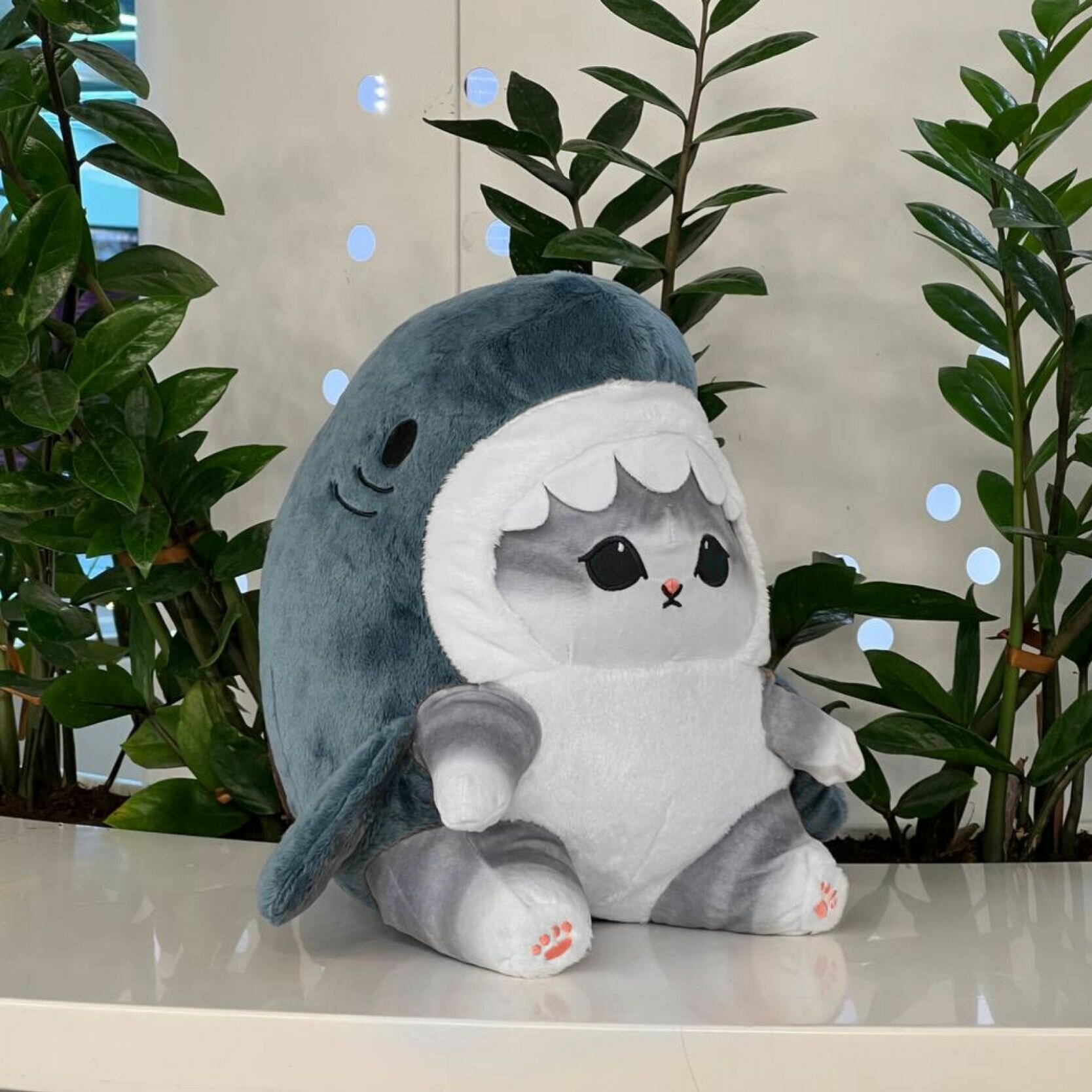 Кот Акула 45 см серый Мягкая игрушка / Кошка в костюме акулы / Плюшевый котик для девочек и мальчиков -hz