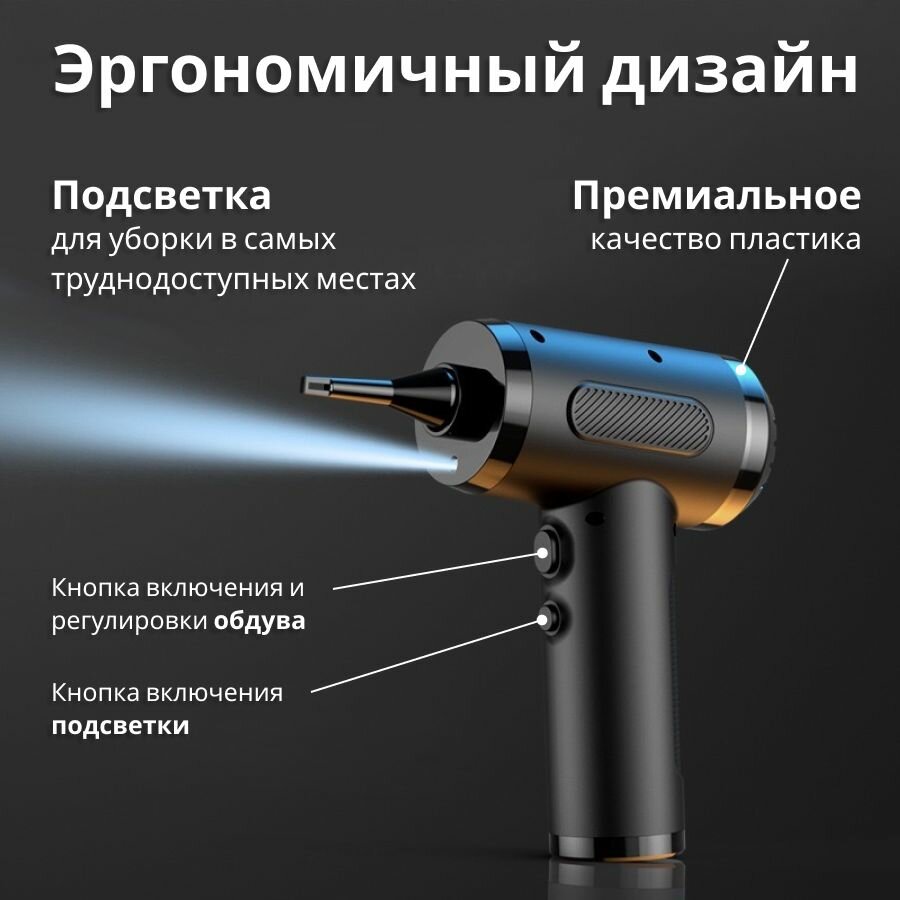 Воздуходувка беспроводная портативная электрическая аккумуляторная для компьютера пк Onkami Storm / воздушный насос для бассейна, шаров / компрессор для уборки и чистки дома