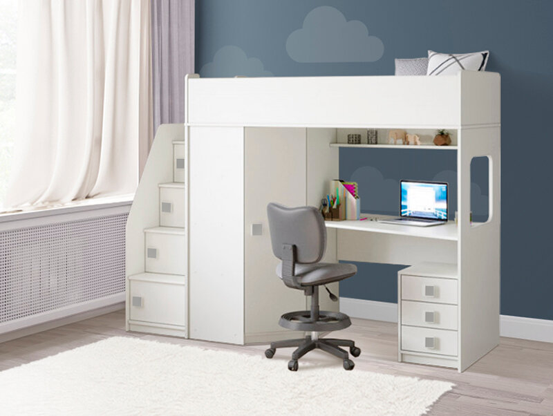 Кровать чердак Л-B604.3 с тумбой 80х190 Белый Белый