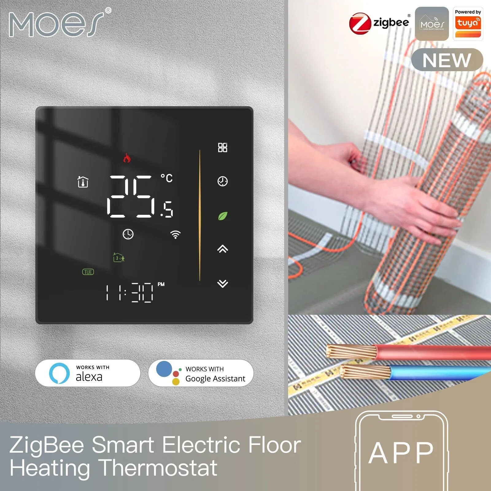 MoesHouse Zigbee Термостат для электрического отопления, черный
