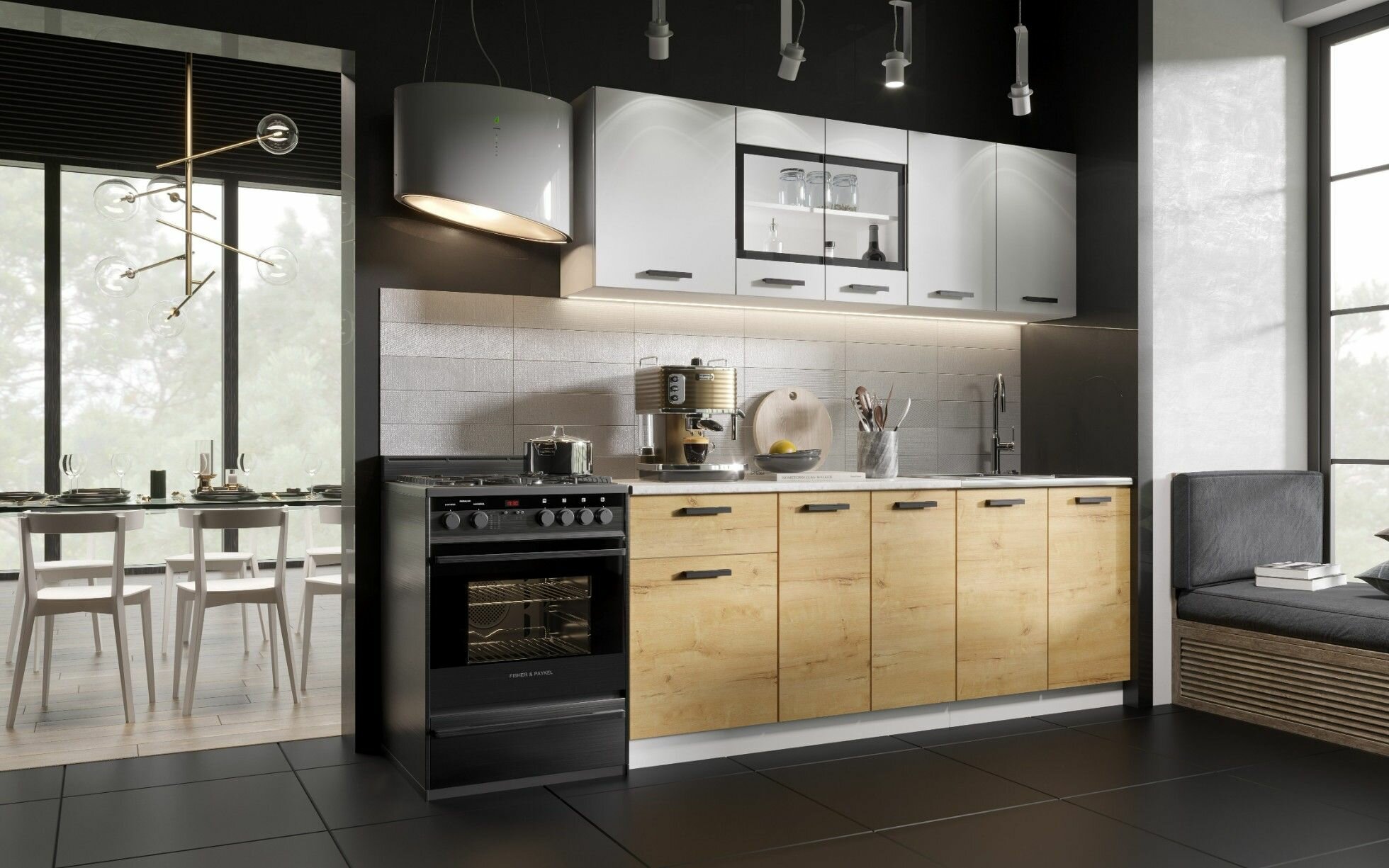 Кухонный гарнитур Хозяюшка ЛДСП 2.0 м Белый гладкий/Дуб вотан