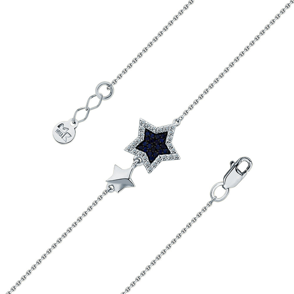 Браслет, белое золото, 585 проба, сапфир, бриллиант