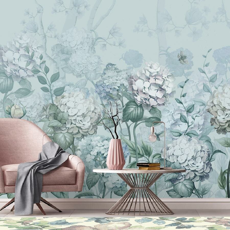 Фотообои Мятные гортензии 13-113-S-Флок 270 x 200 см (ВхШ) Бесшовные, флизелиновые, влагостойкие обои MasterFresok