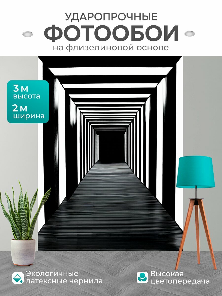 Фотообои моющиеся ударопрочные "Черный с абстрактным представлением коридора, выполненные в технике цифровой живописи. разные оттенки черного и" 200x300 см. флизелиновые на стену