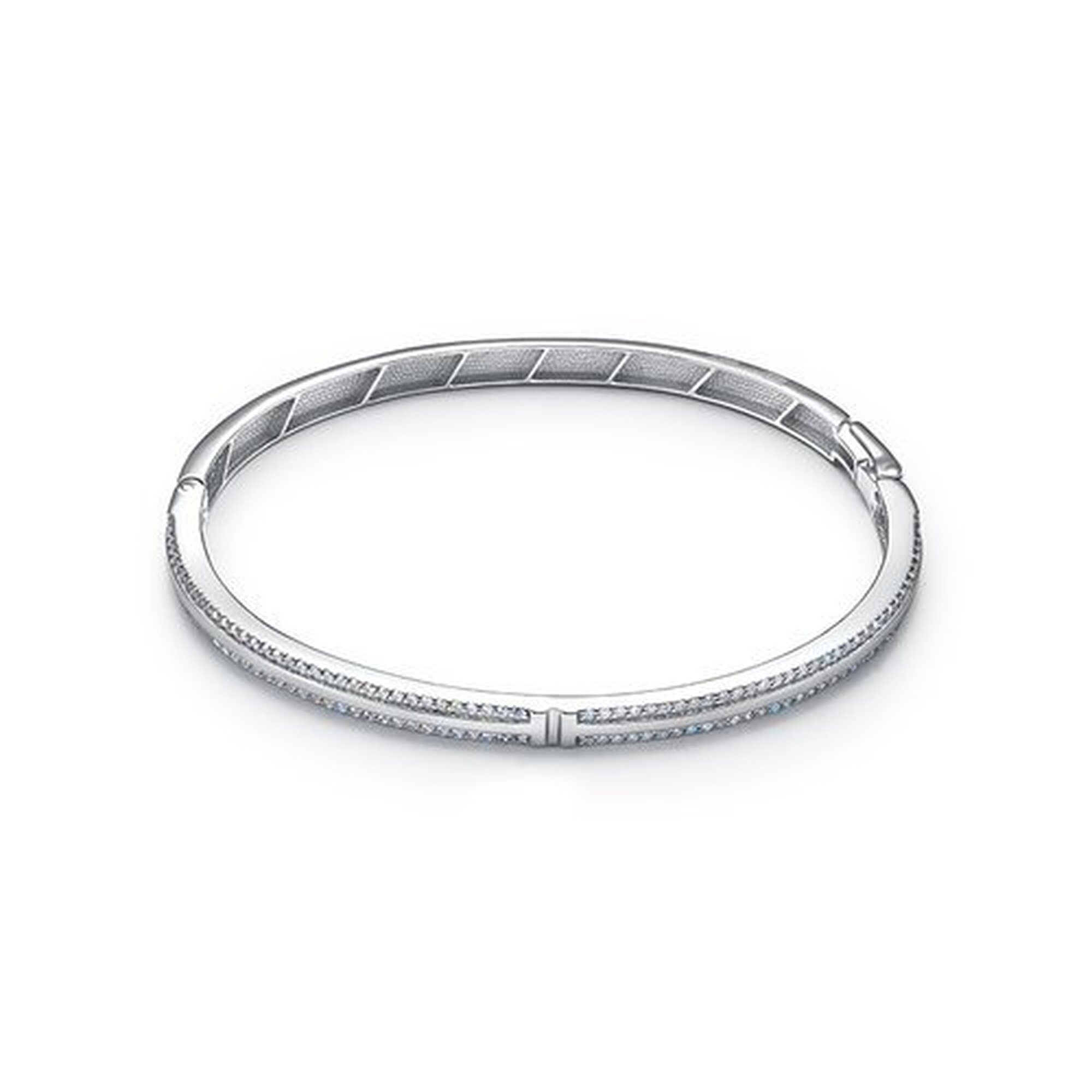 Жесткий браслет, серебро, 925 проба, родирование, фианит