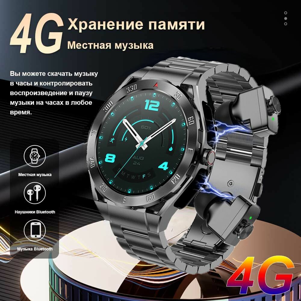 Наушниками 2 в 1 смарт часы с наушниками, вызов по Bluetooth, Мониторинг здоровья, Мультиспортивный режим, Поддержка локального воспроизведения музыки, для Android и IOS