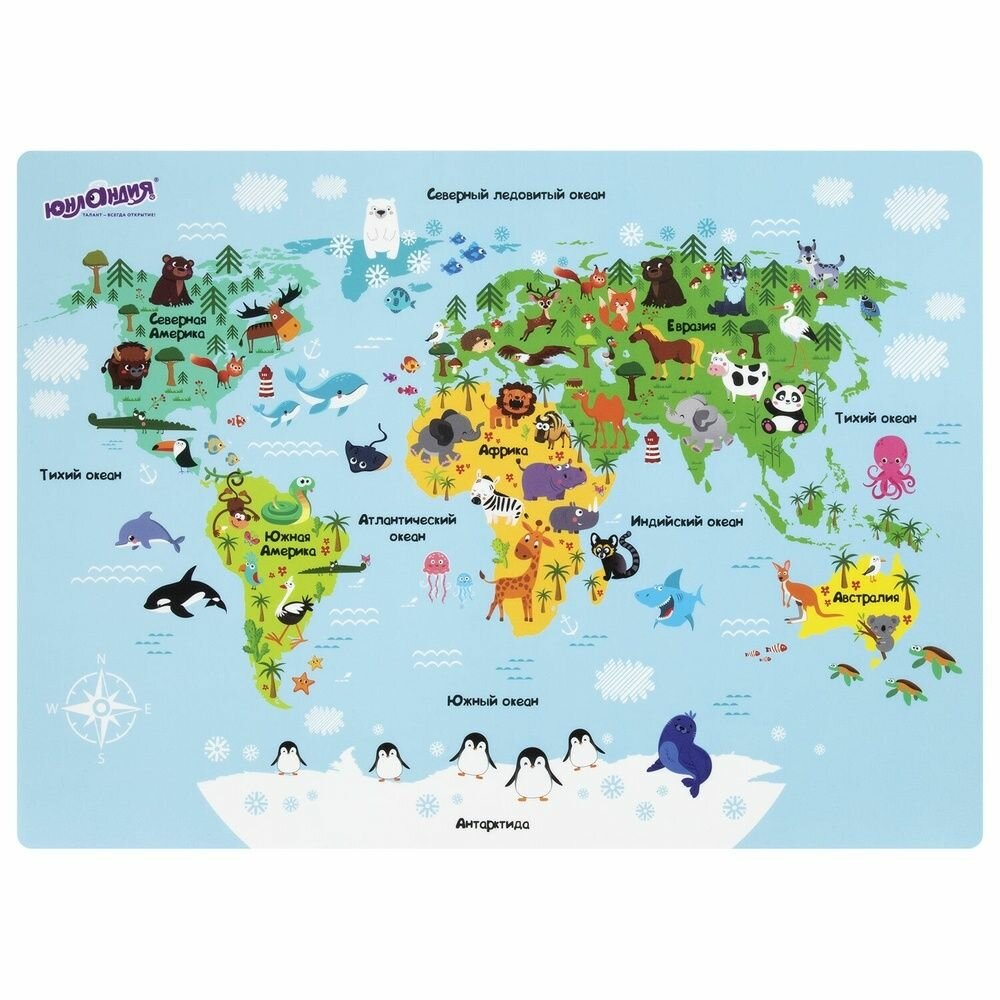 Настольное покрытие Юнландия А3+, пластик, 46x33 см "Map" для занятий творчеством, лепкой и рисованием