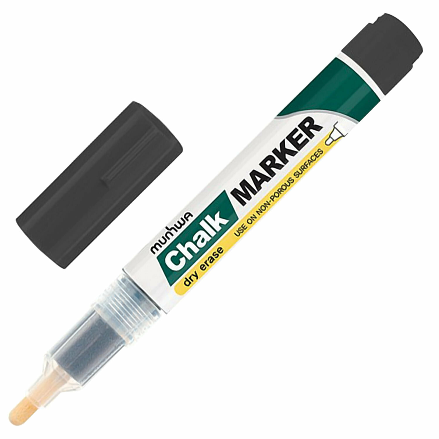 Маркер меловой MunHwa "Chalk Marker", сухостираемый, 3 мм, на спиртовой основе, черный (CM-01)