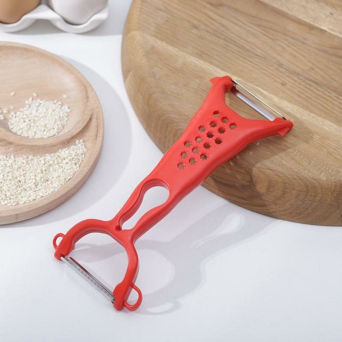 Овощечистка "Скраб", двухсторонняя, цвет красный, 18 см 2947250