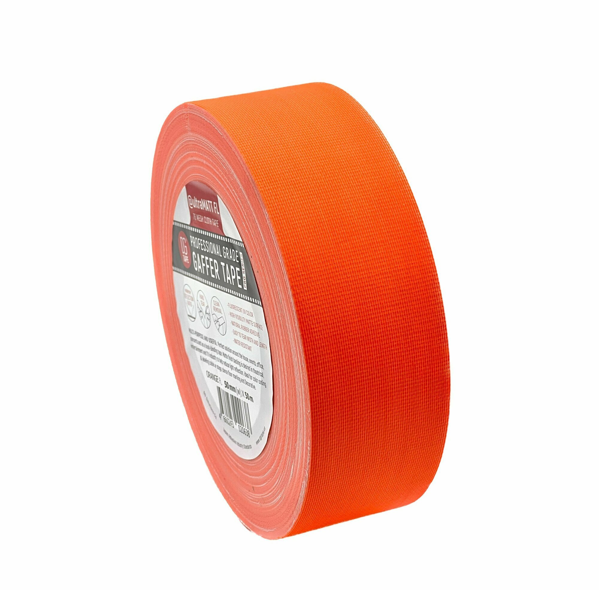 Флуоресцентный матовый гаффер тейп DGTAPE ultraMATT 50мм/50м, Оранжевый Клейкая gaffer-лента на тканевой основе