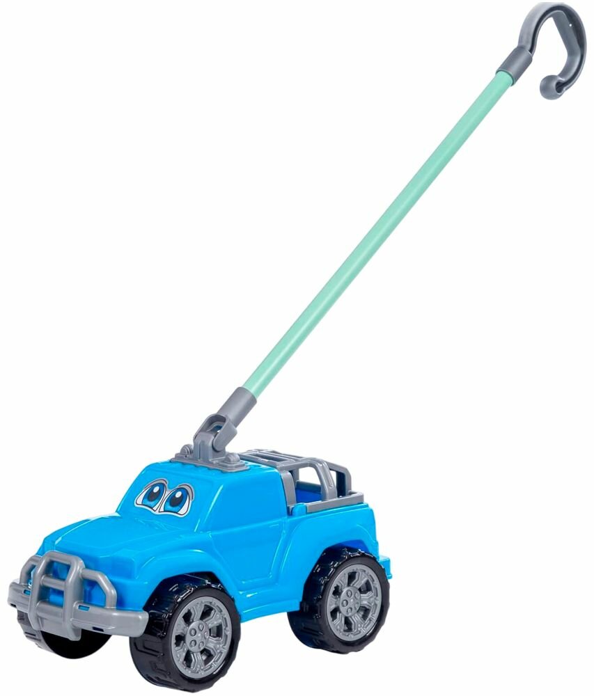 Детская каталка "Дени" с ручкой, развивающая игрушка для малышей, машинка-каталка для дома и улицы, цвет голубой