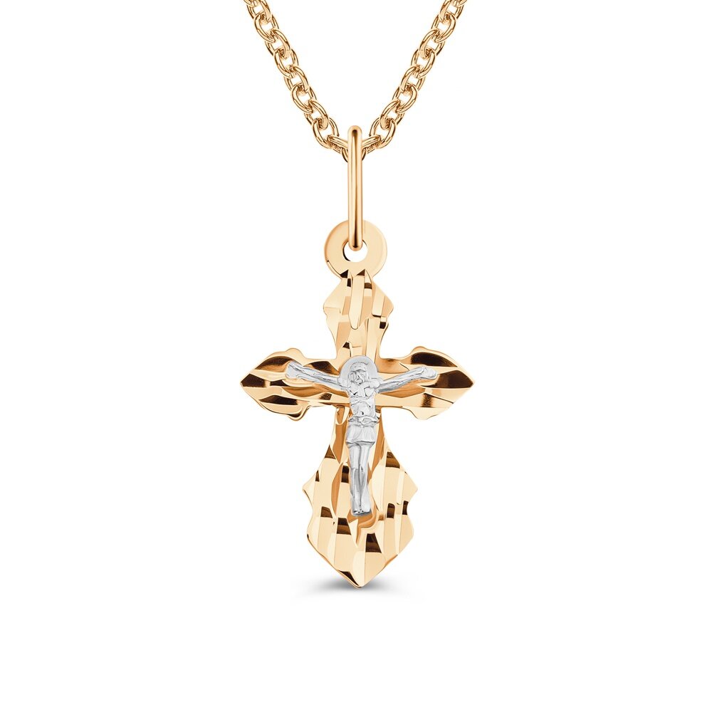 Крестик, красное золото, 375 проба, родирование