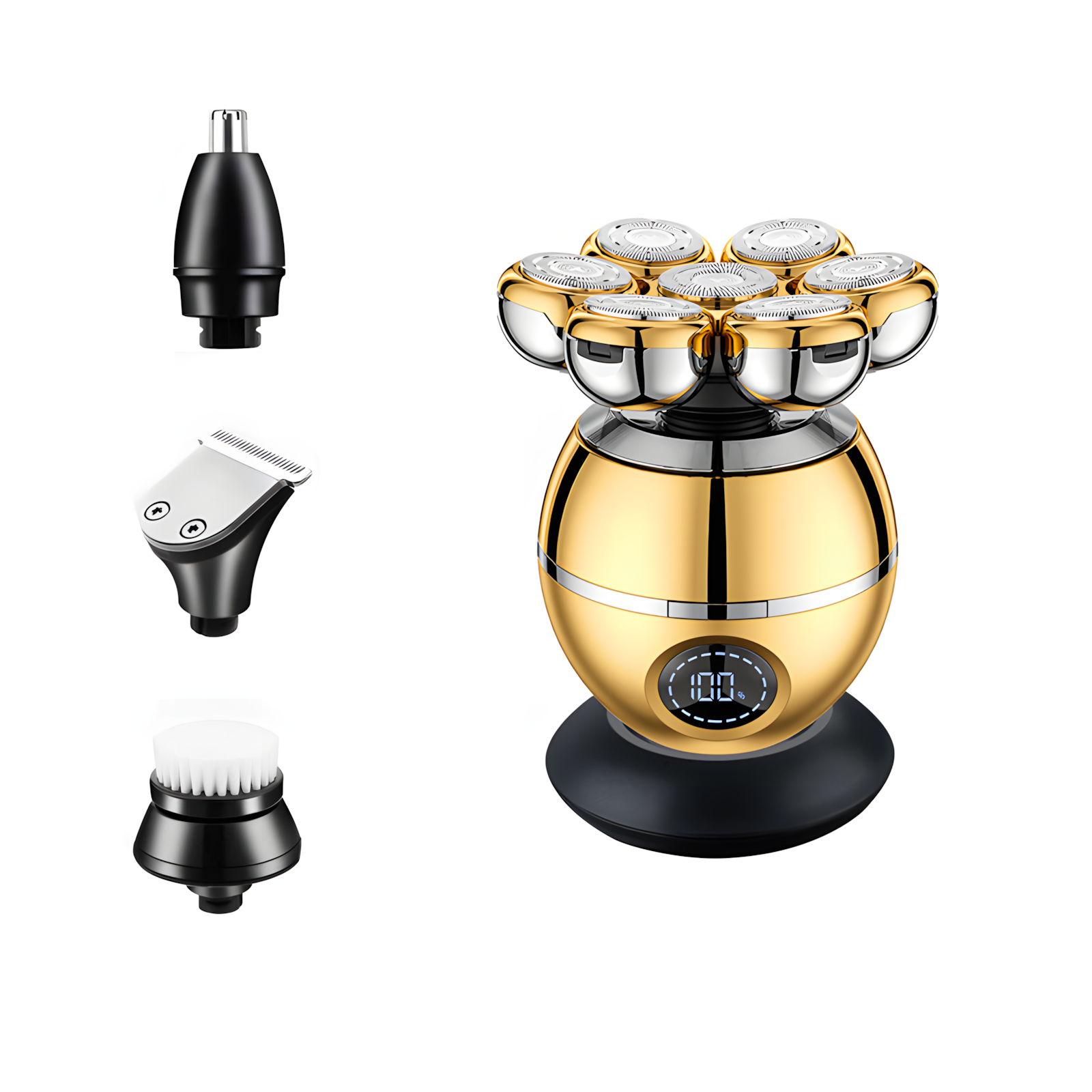 Электрическая бритва RQ8870 с 7 лезвиями + триммер для носа + насадка для стрижки + щетка + головка, золотистый