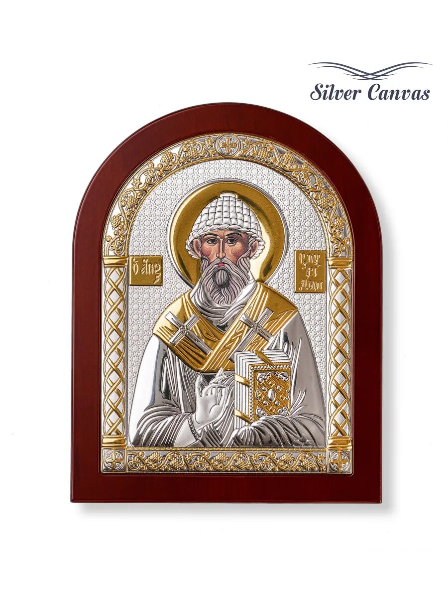 Икона серебряная, греческая Спиридон, 60х75 мм.