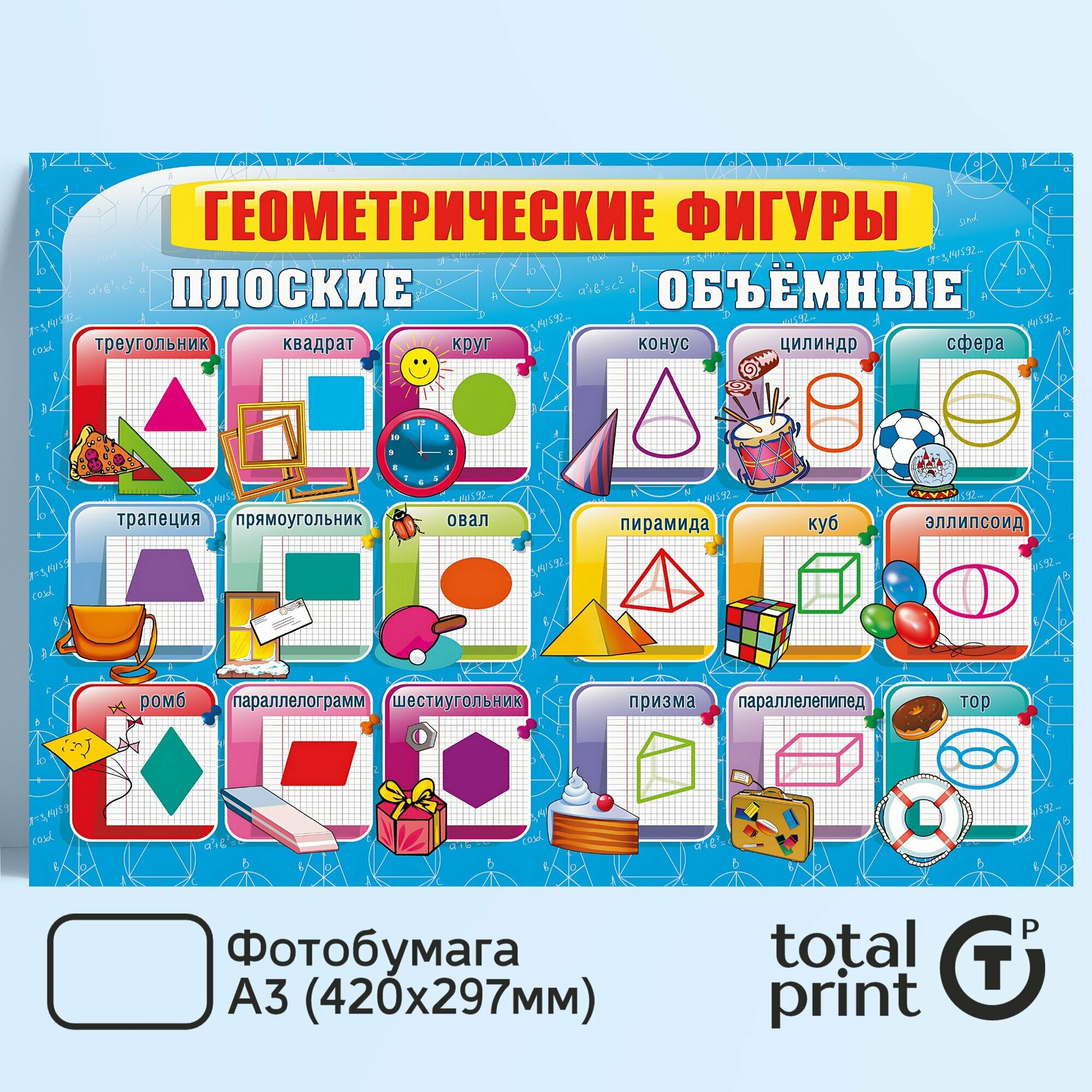 Постер по математике "Геометрические фигуры", А3, TotalPrint