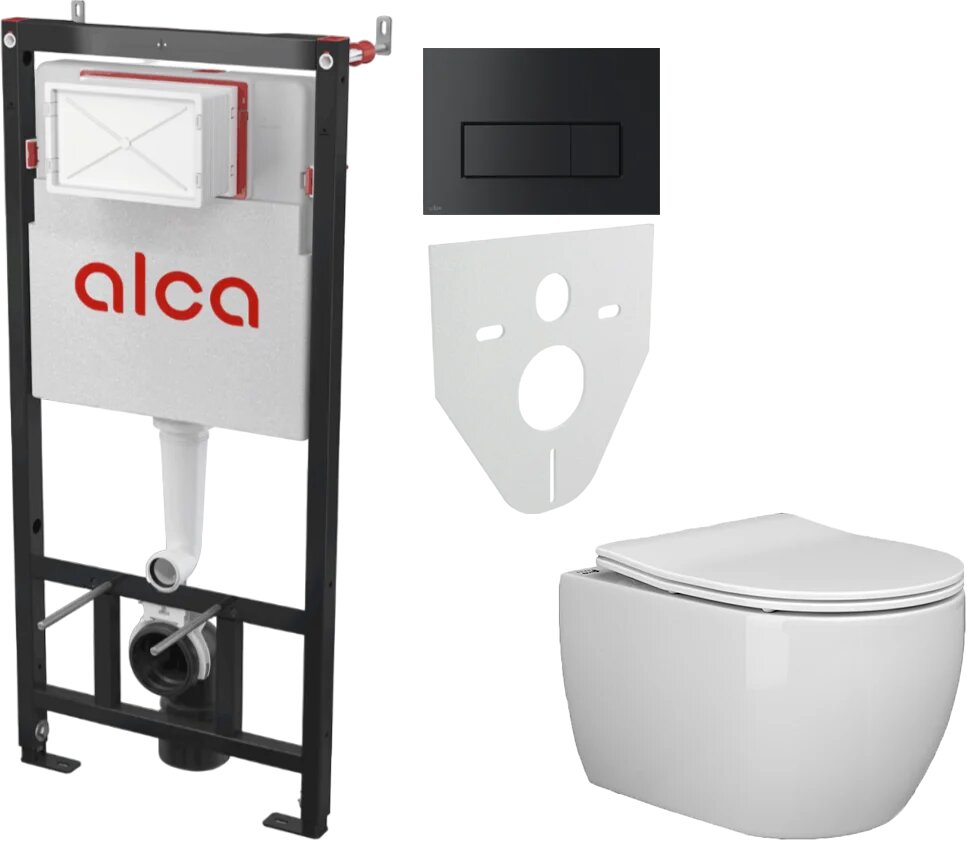 Комплект 2 в 1 Унитаз подвесной Ceramicanova Play CN3001 / Инсталляция с кнопкой AlcaPlast AM101/1120-4:1 RU M578-0001 цвет черный