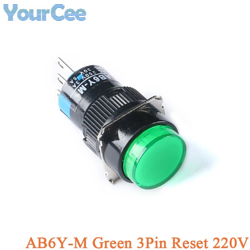 LA16 AL6-A-M AB6/AB6Y-A-M кнопочный переключатель, Круглый 16 мм самоблокирующийся сброс, зелено-красный цвет, Φ 24 В/220 В, 5-контактный 3-контактный микропереключатель питания