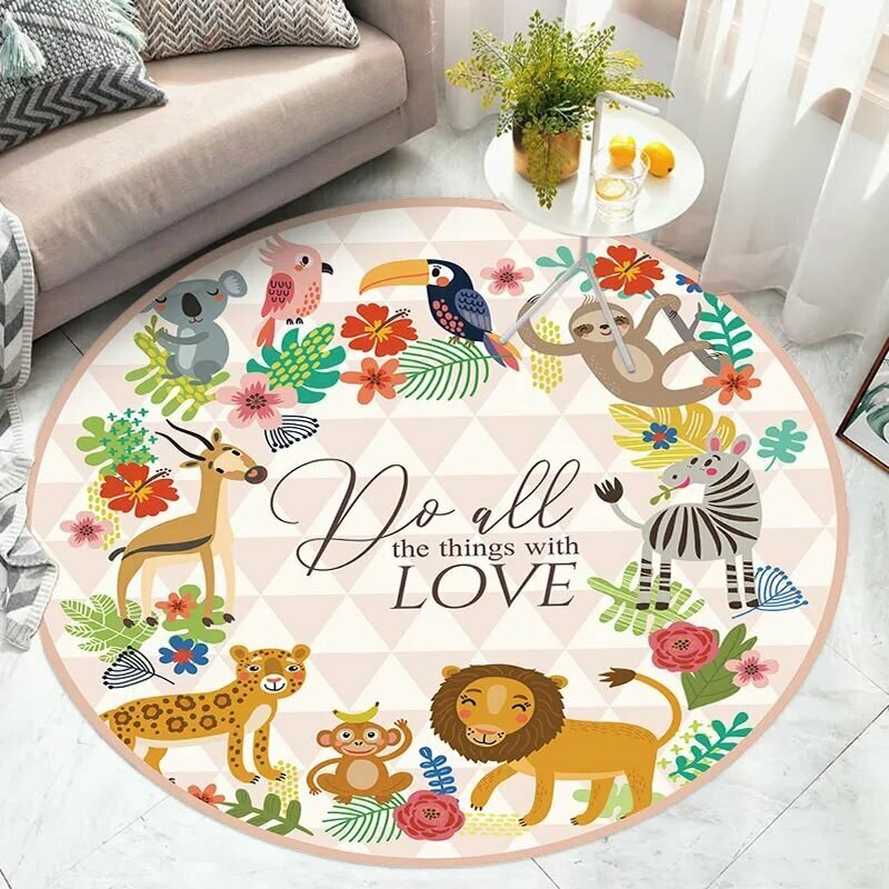 Детский коврик мешок для ползания малыша на пол "Фламинго", ковер в детскую комнату круглый развивающий игровой мягкий теплый для новорожденных младенцев 120 см