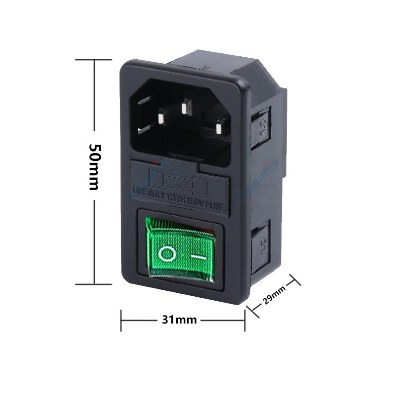 Переключаемая розетка DelightFire C13/C14, 250В, 10А, Green (Light)