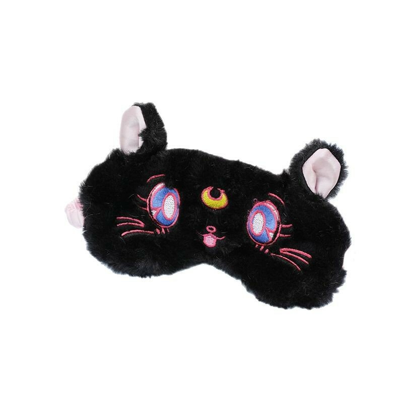Маска для сна с милым котом, плюшевая маска для сна с изображением мультяшного животного, чёрный кот с вышитыми глазами, светонепроницаемая повязка для глаз для детей и взрослых, мягкая повязка для сна и путешествий
