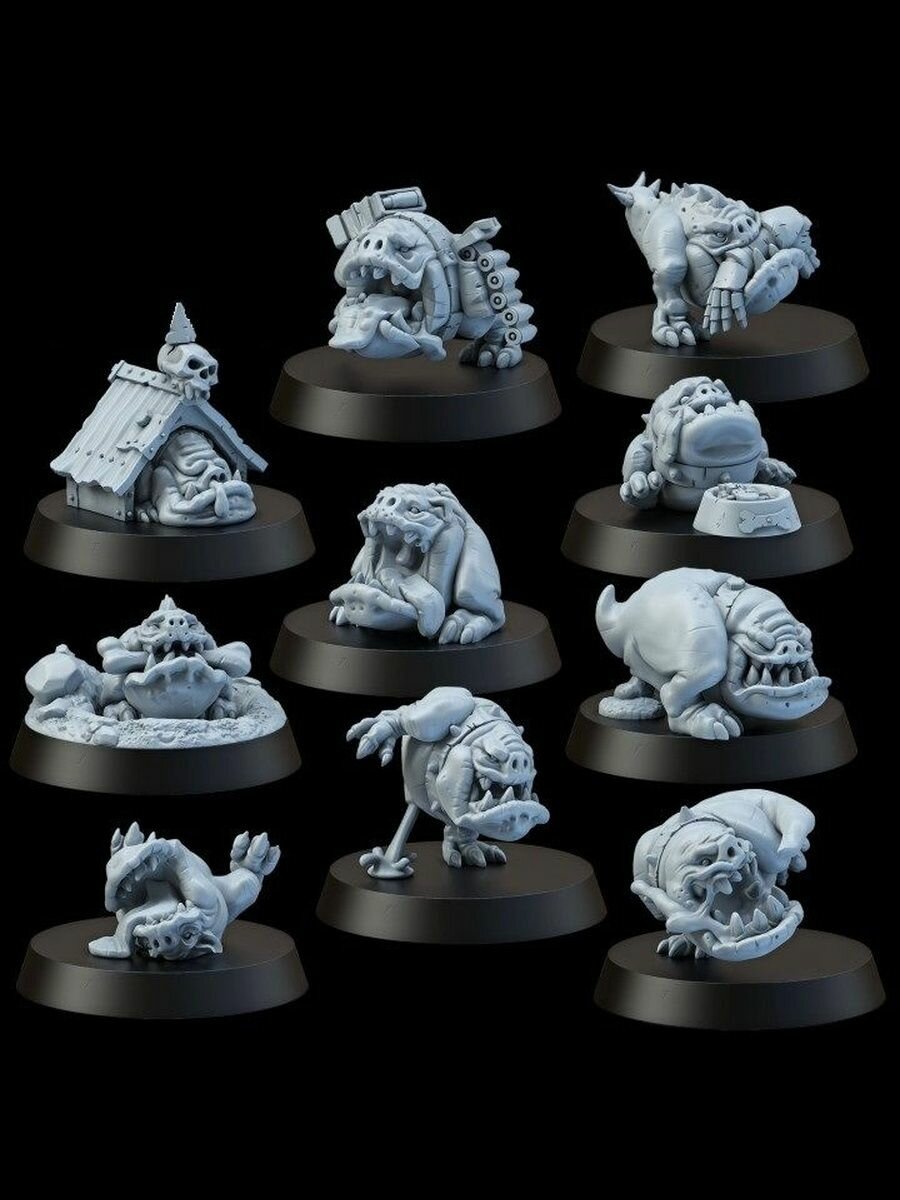 Сквиги - песики, набор 10 миниатюр, базы 25мм (вархаммер) игровые фигурки для раскрашивания