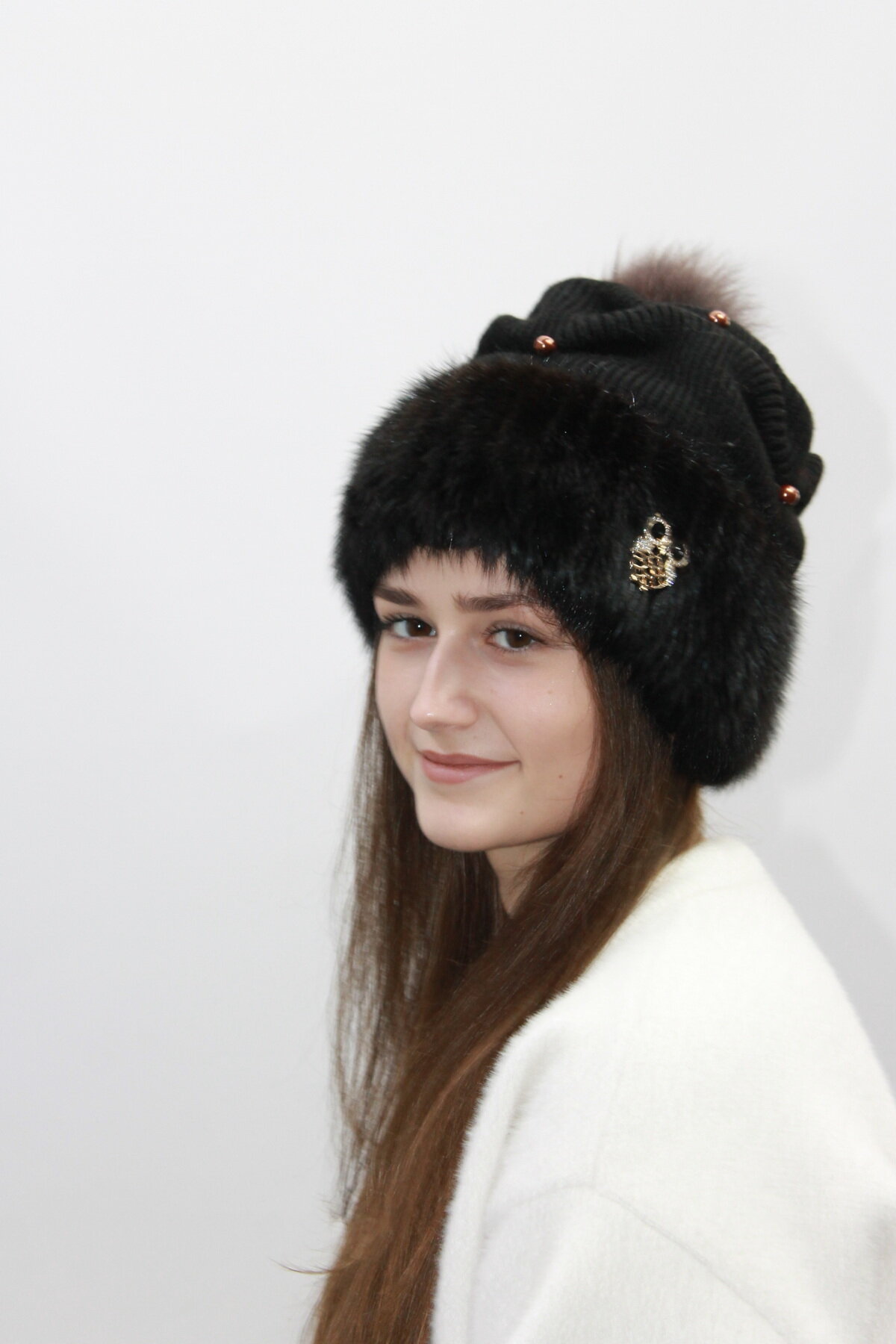 Шапка Мария Шапка норковая с помпоном для женщин