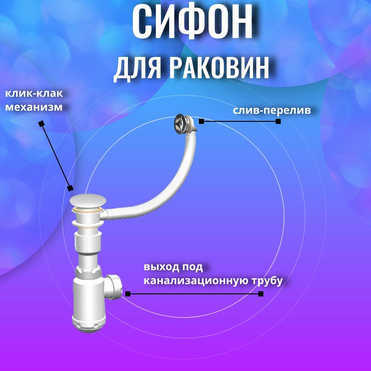 Сифон с клик-клак механизмом и круглым переливом