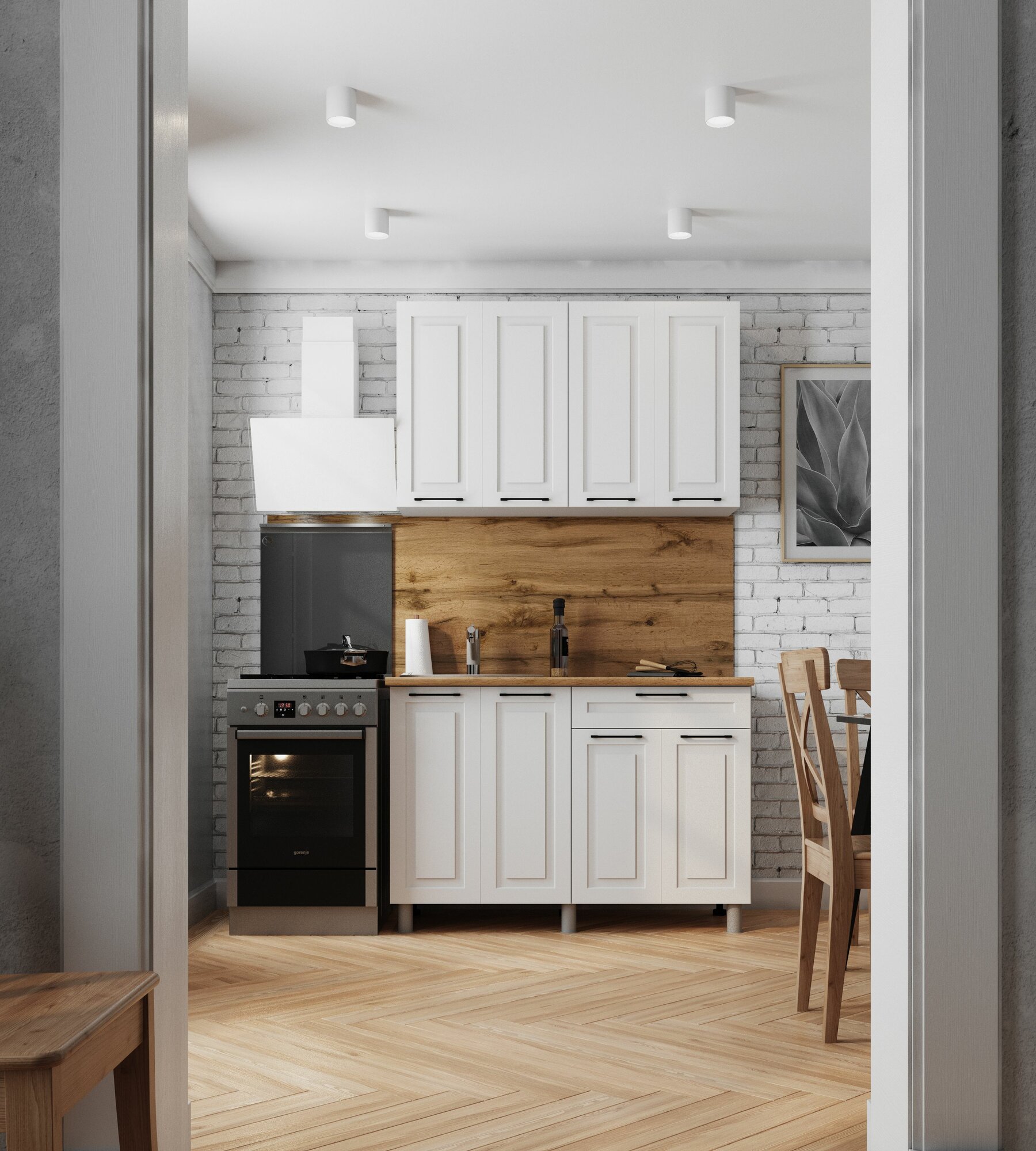 Кухонный гарнитур Аликанте (Корпус: 1,2 м белый + Фасад: "Аликанте" 1,2 м Белый Снег) (Микон)